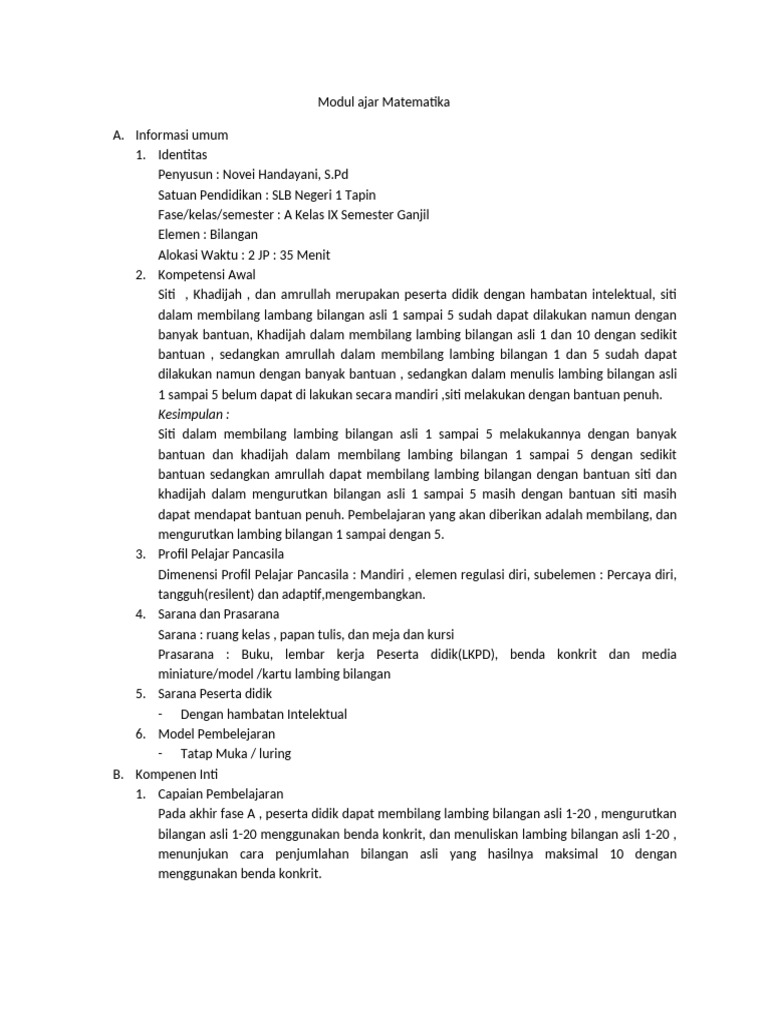 Modul Ajar Matematika Novi Handayani, S.PD | PDF