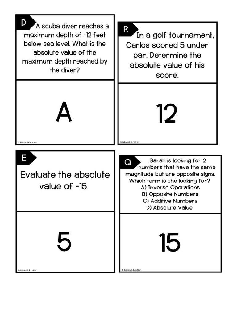 Absolute Value_Scavenger Hunt | PDF