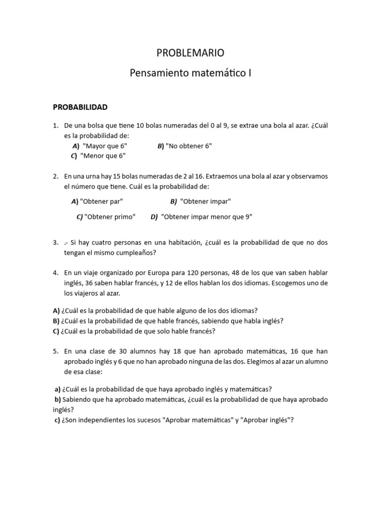 Problemario PM I - 055051 | PDF