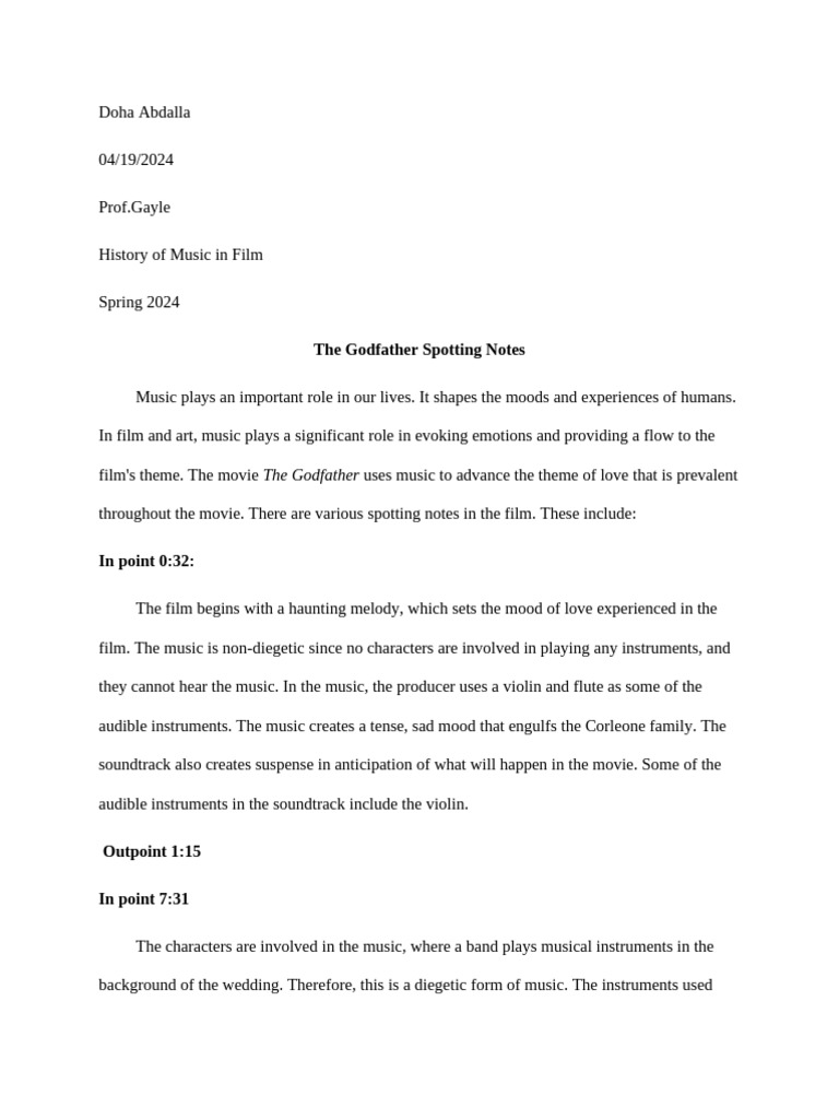 Spotting Notes The Godfather | PDF