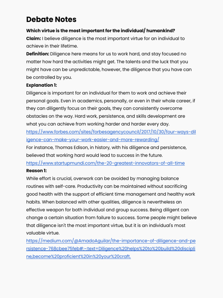 Unit 1_ Vices and Virtues Debate Note | PDF