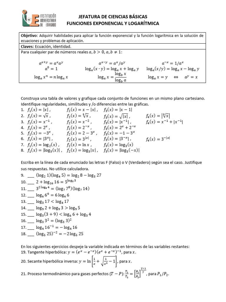 Taller 4 - Funciones Exponencial y Logaritmica | PDF | Logaritmo | Funcion exponencial