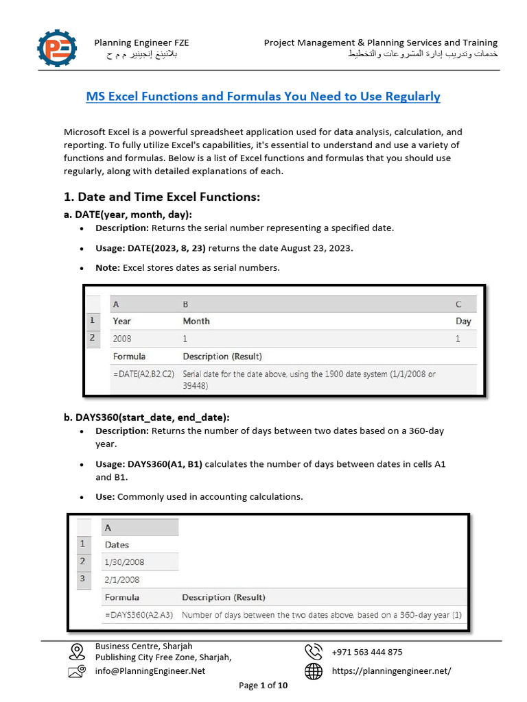 MS Excel Functions and Formulas You Need To Use Regularly | PDF