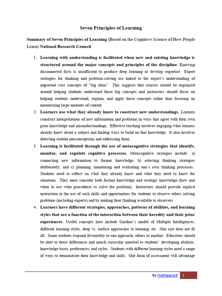 Seven Principles of Learning | PDF