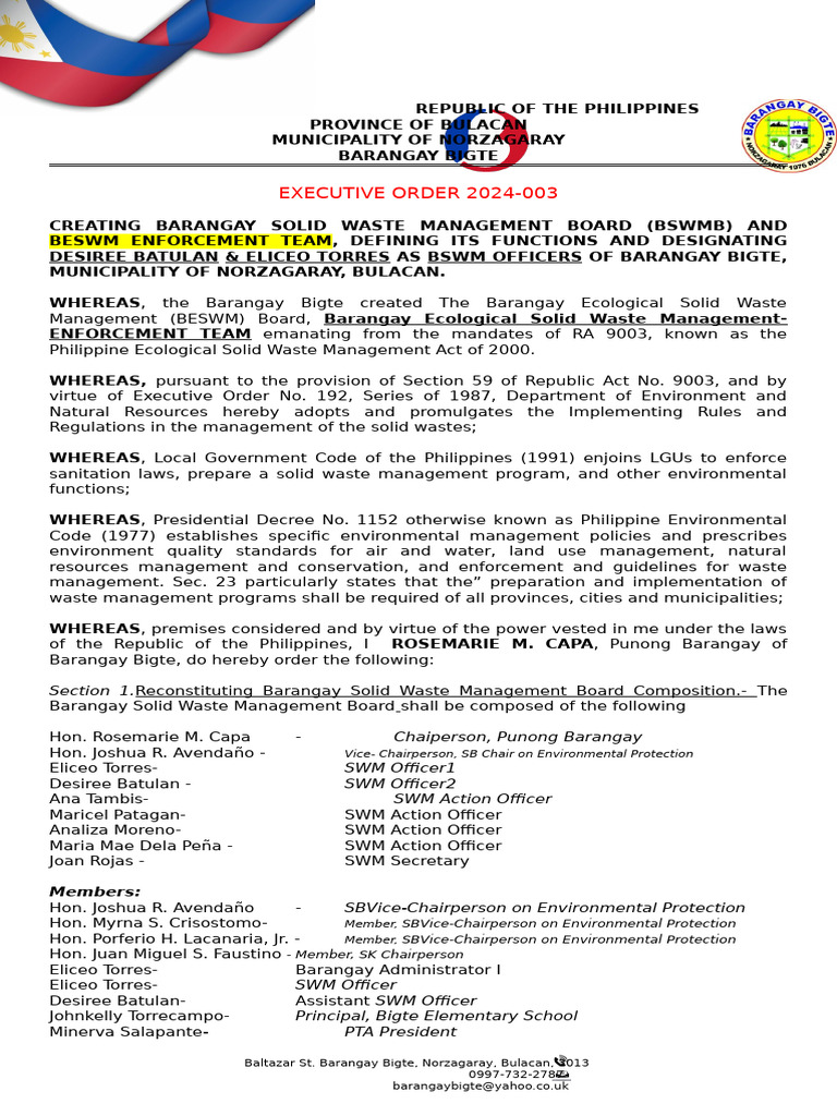 2024-003 EO BESWMC ENFORCEMENT TEAM | PDF