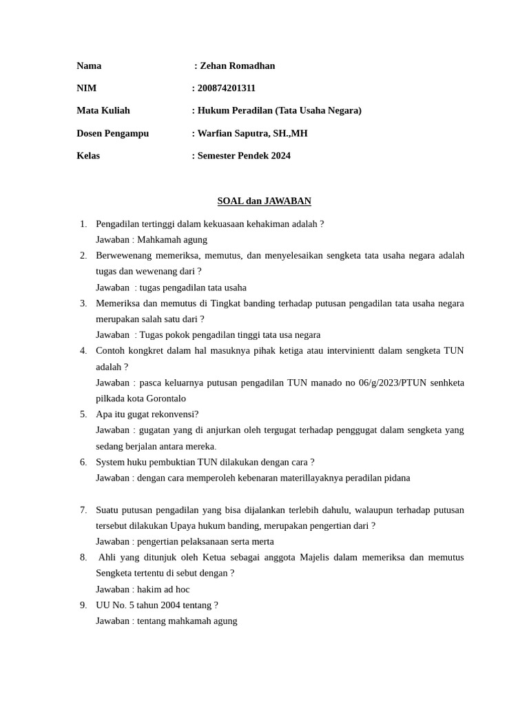 Tugas Soal Hukum Peradilan TUN JJ | PDF