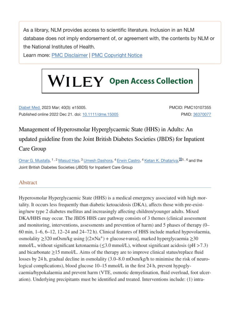 Management of Hyperosmolar Hyperglycaemic State (HHS) in Adults - An ...
