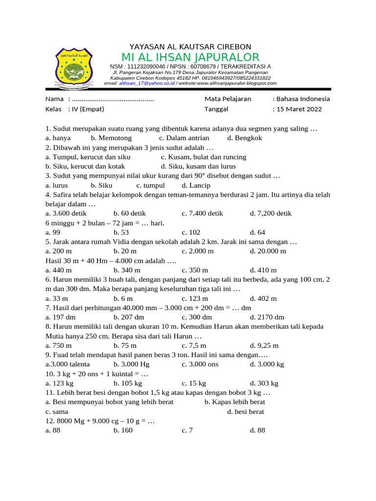 Soal Kls 4 Matematika | PDF