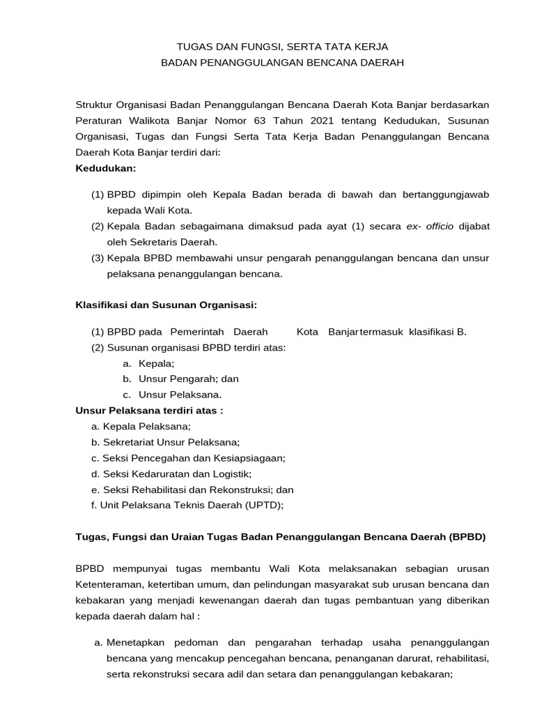 Tugas Dan Fungsi BPBD | PDF