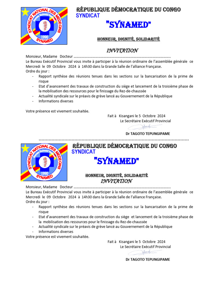 Invitation SYNAMED 05 Octobre 2024 | PDF