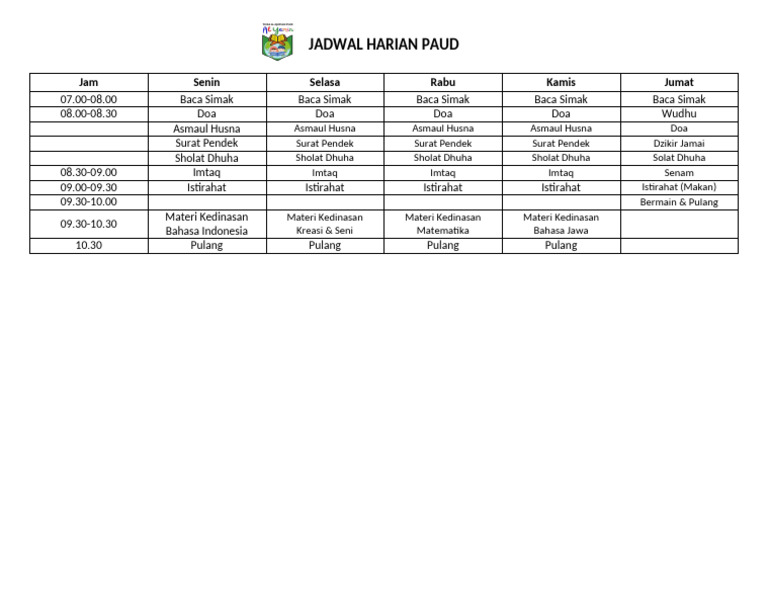 Jadwal Harian Paud | PDF