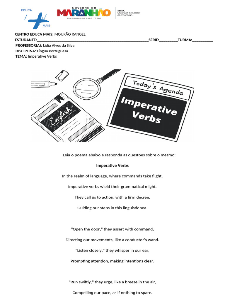 Atividade 2 - Imperativo Verbs | PDF