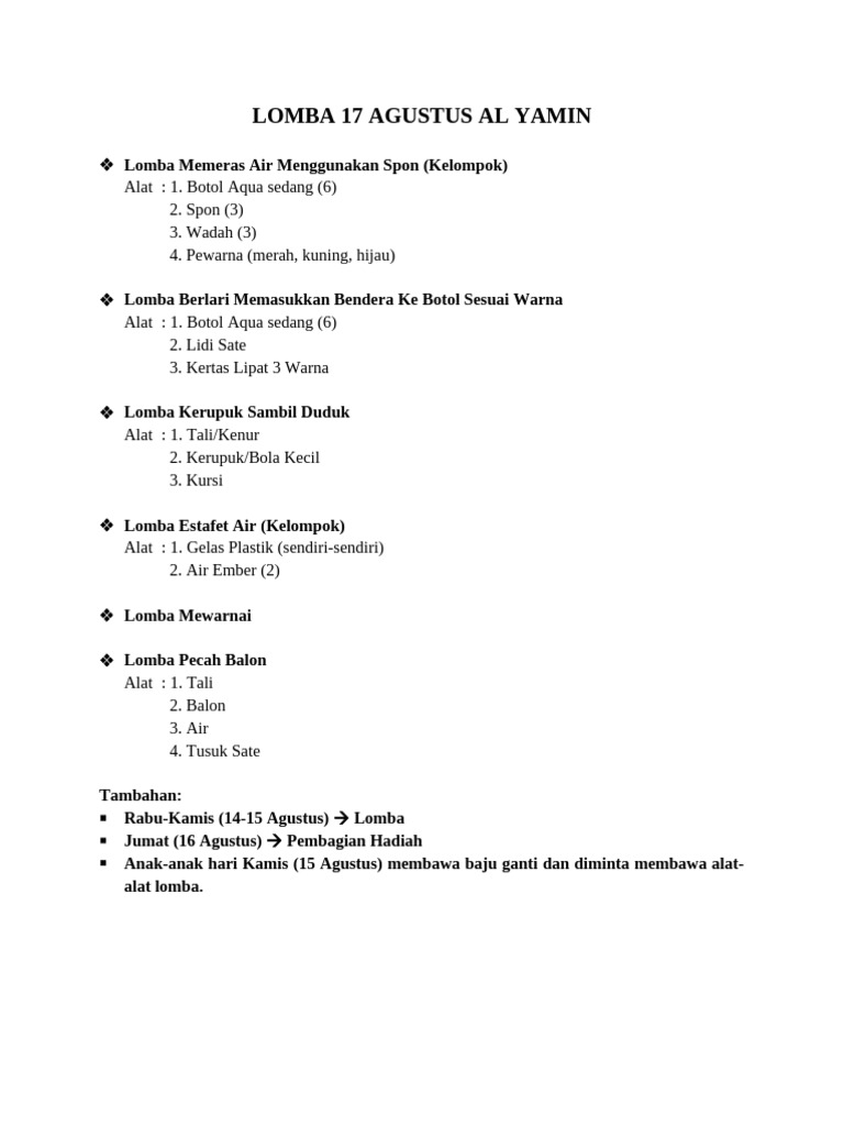 Lomba 17 Agustus Al Yamin | PDF