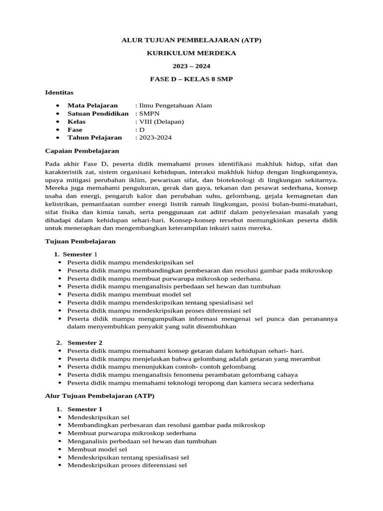 Alur Tujuan Pembelajaran Mutia | PDF