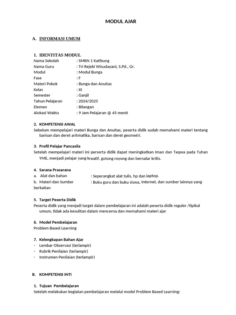 Modul Ajar 1 Bunga | PDF