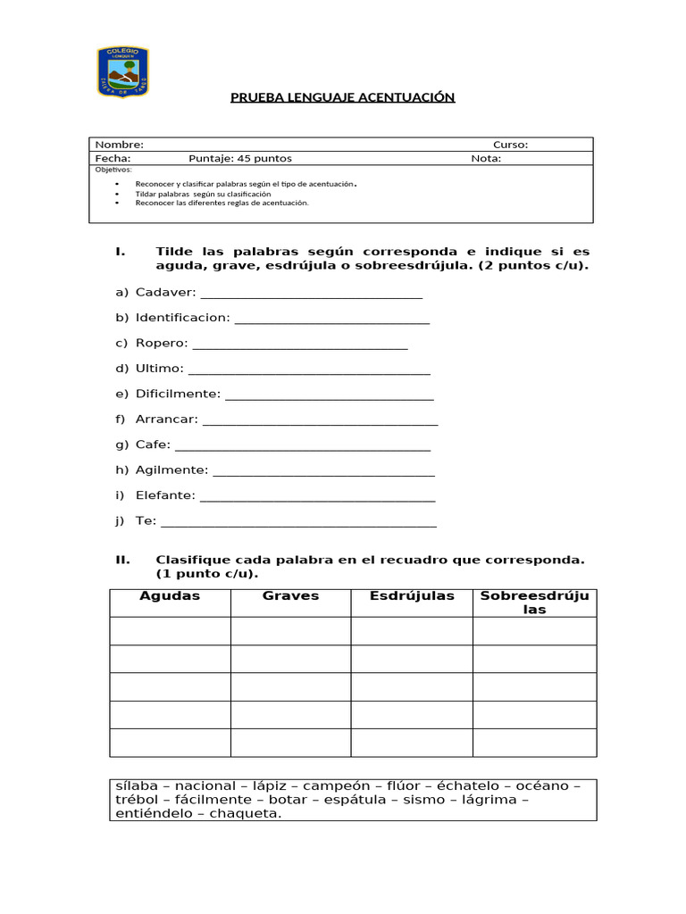 Prueba-de-Tilde-y-Acentuacion | PDF