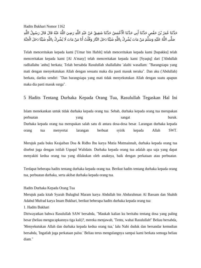 Hadis Dosa-Dosa Besar - Novi Siti Aisyah - Pai V | PDF