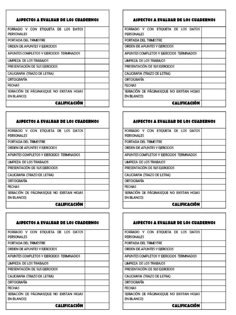Formato para Calificar El Cuaderno | PDF