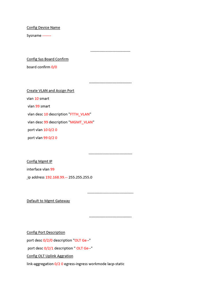 OLT Config and FTTH Design Sample | PDF