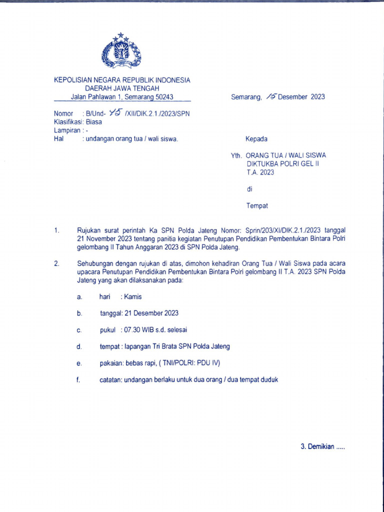 Undangan Tupdik Orang Tua Siswa | PDF