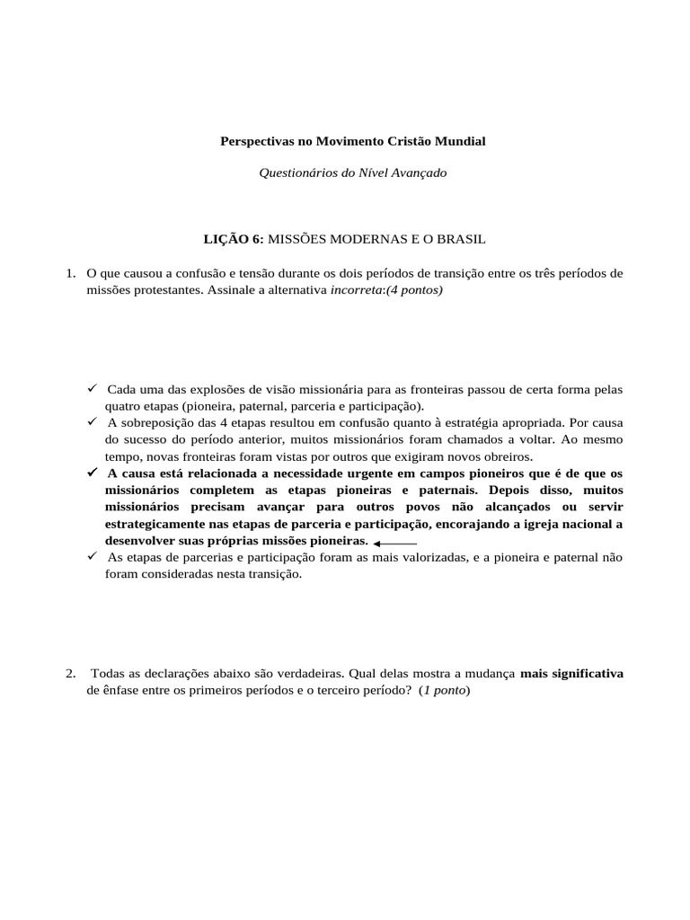 Questionario Aula 6 2018 1 | PDF