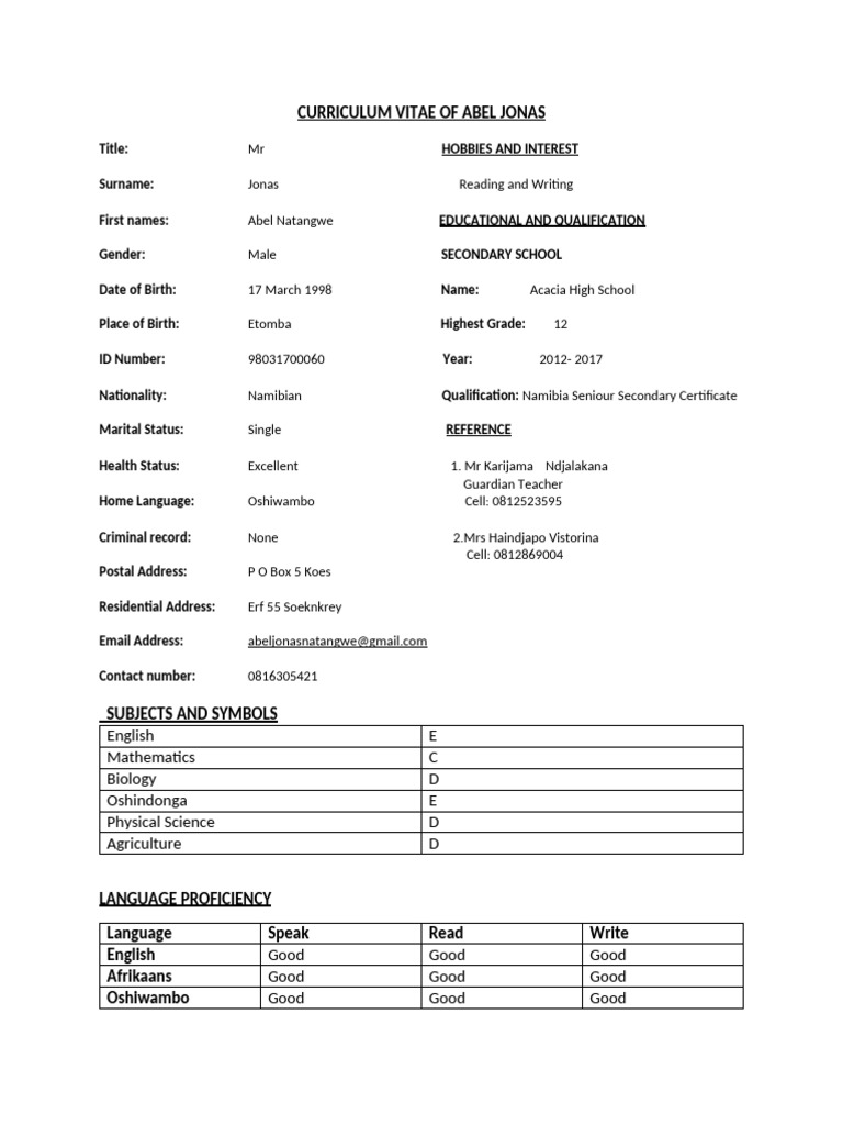 CURRICULUM VITAE OF ABEL JONAS | PDF