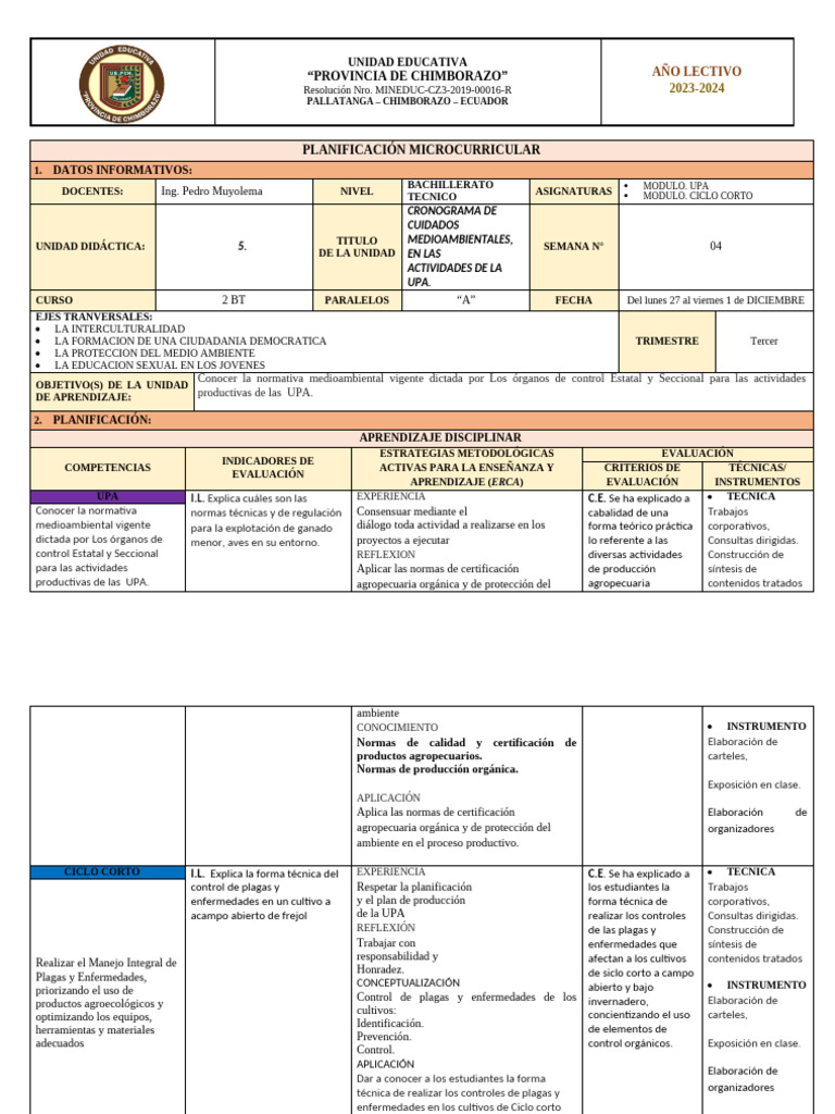 Formato Planificacion Microcurricular 2023-2024 2BT | PDF Formato Planificacion Microcurricular 2023-2024 2BT | PDF