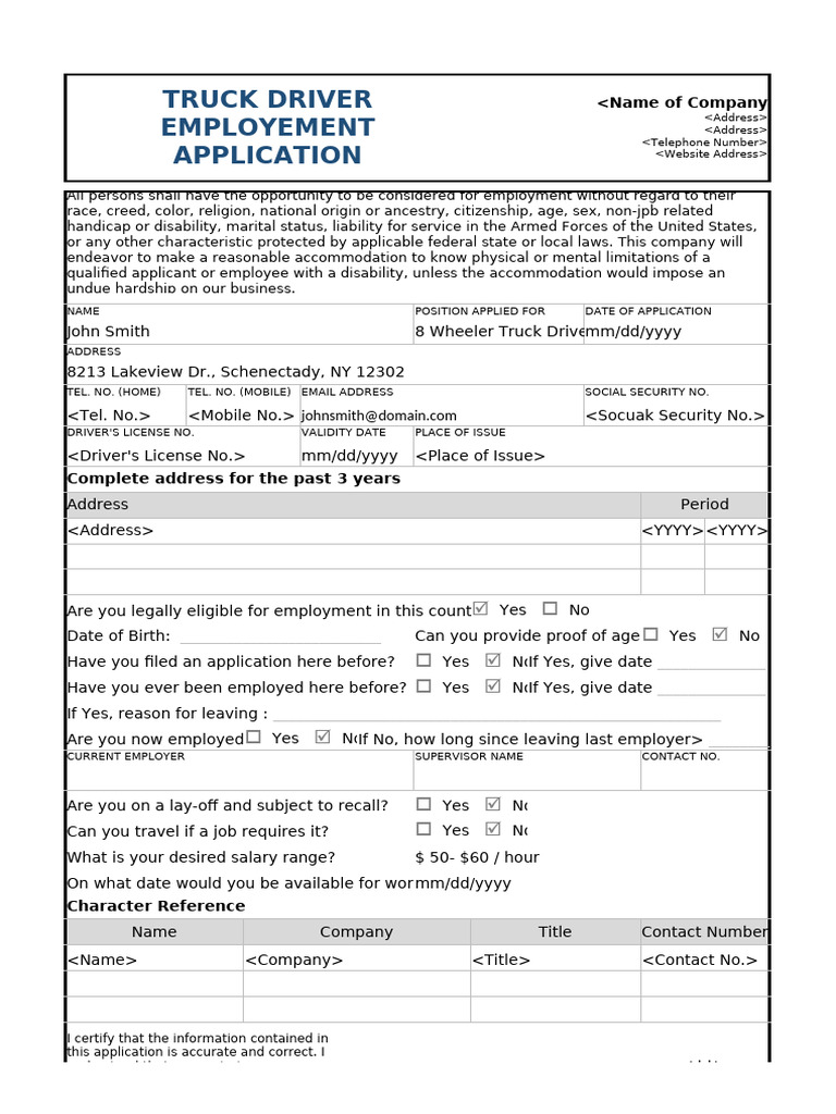 Truck Driver Employement Application01 | PDF | Justice | Crime & Violence