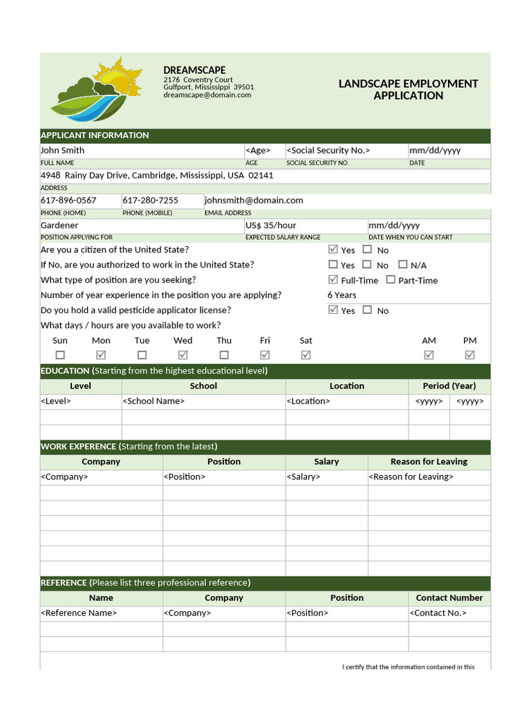 Landscape .Employment. Application-Template | PDF