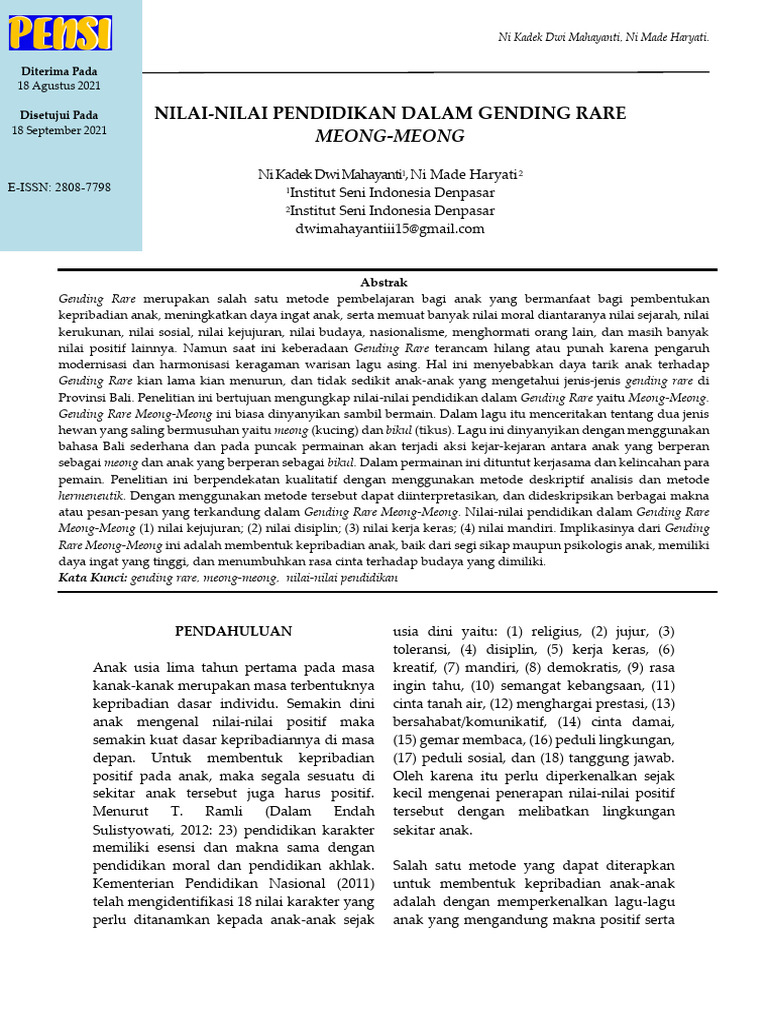 Nilai-Nilai Pendidikan Dalam Gending Rare Meong-Meong | PDF