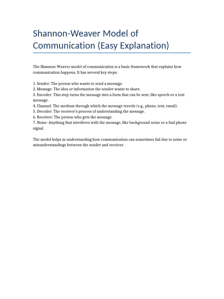 Shannon Weaver Model Explanation | PDF
