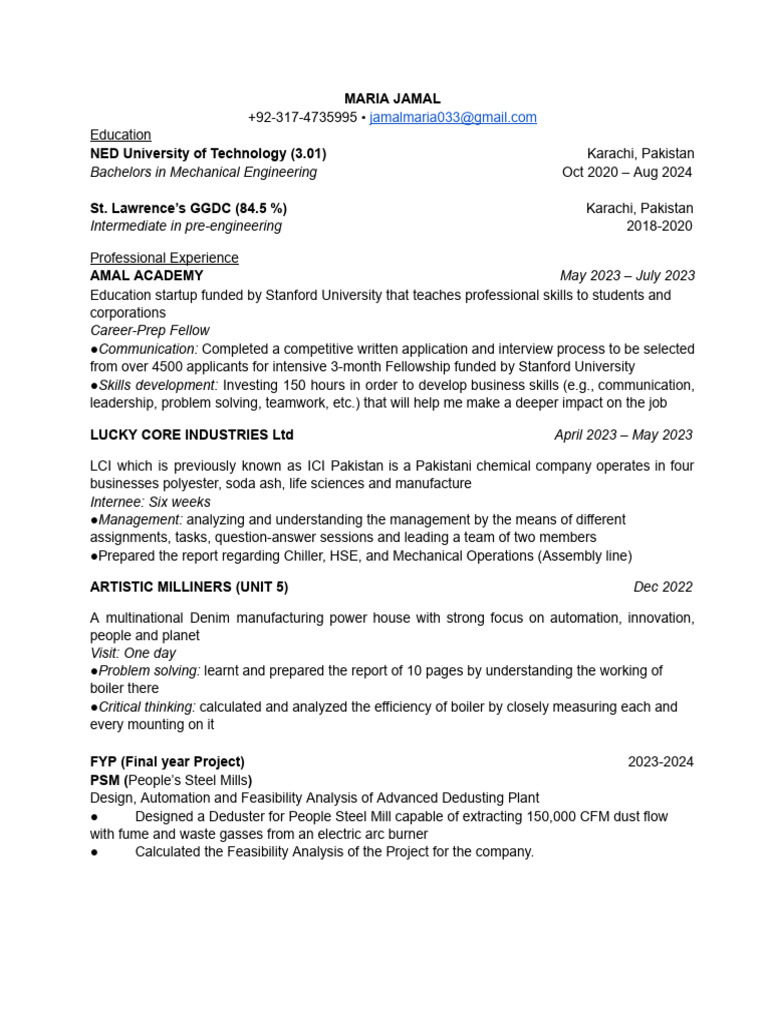 Maria Jamal Resume | PDF