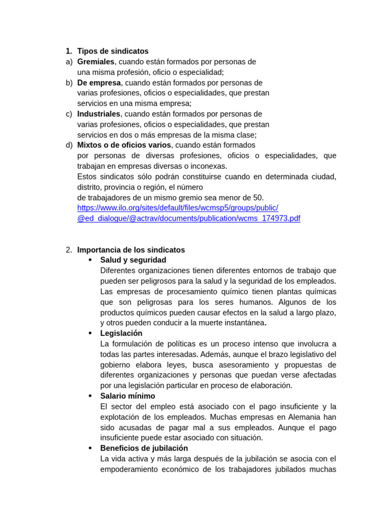 tipos de sindicato | PDF