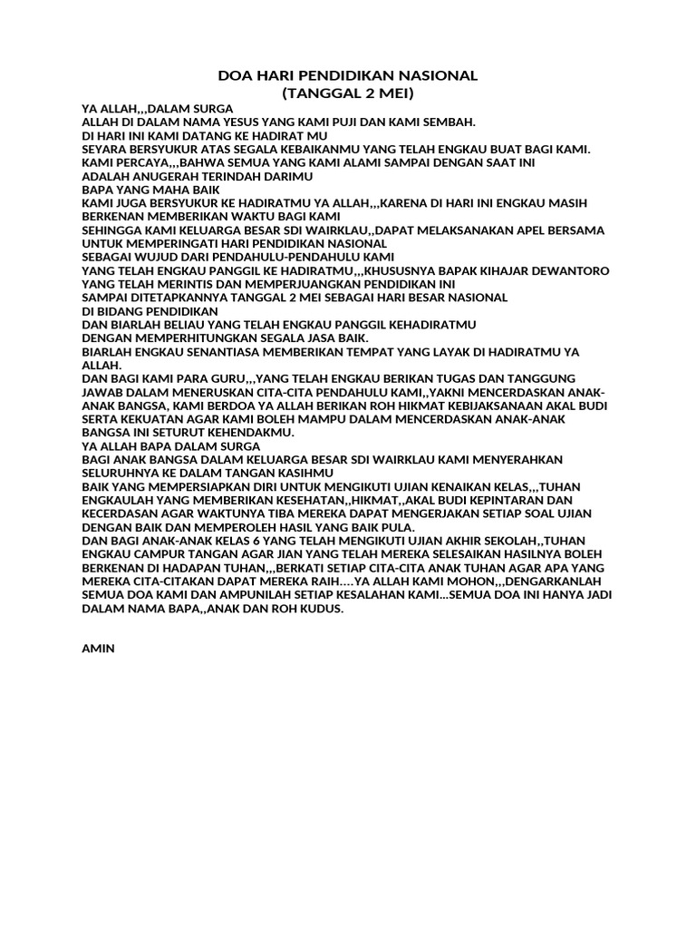 Doa Hari Pendidikan Nasional | PDF