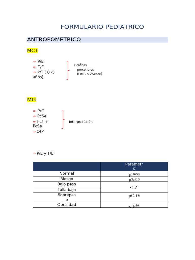 Formulario Pediatrico | PDF