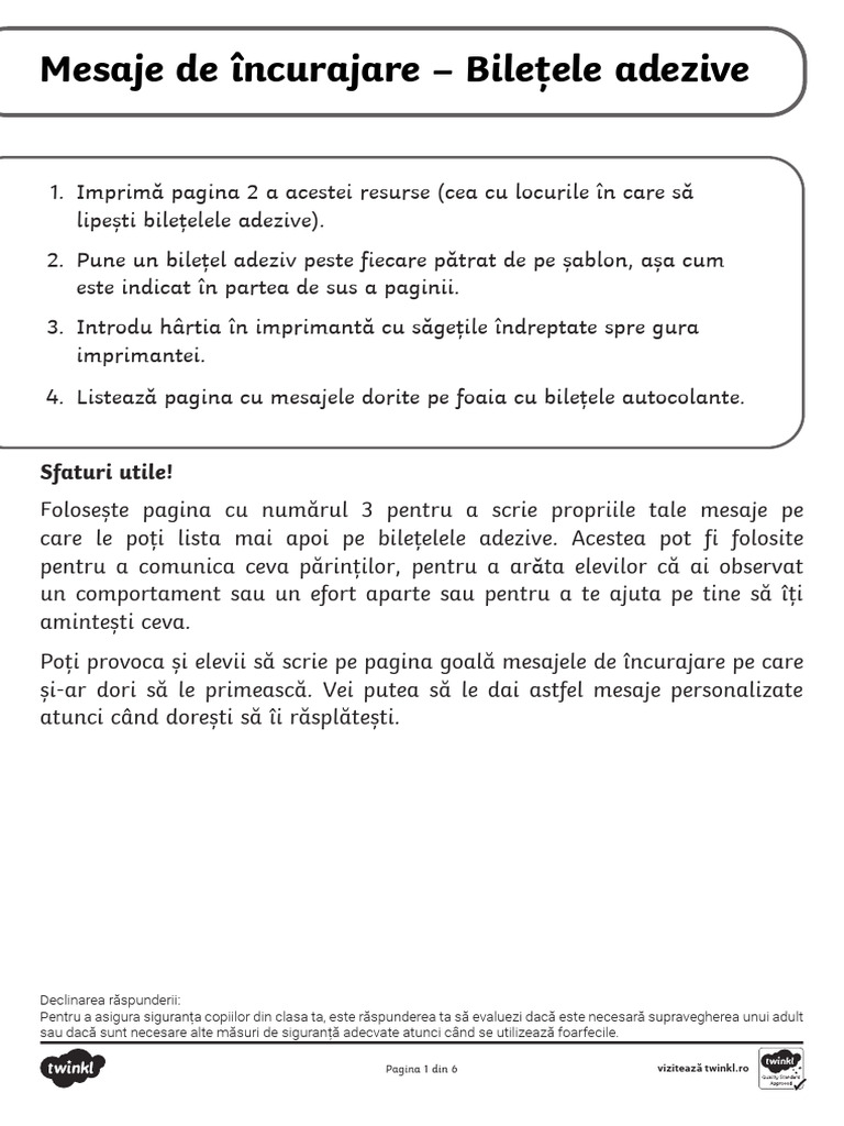 Ro1 MC 1712305344 Mesaje de Incurajare Biletele Adezive Ver 2 | PDF