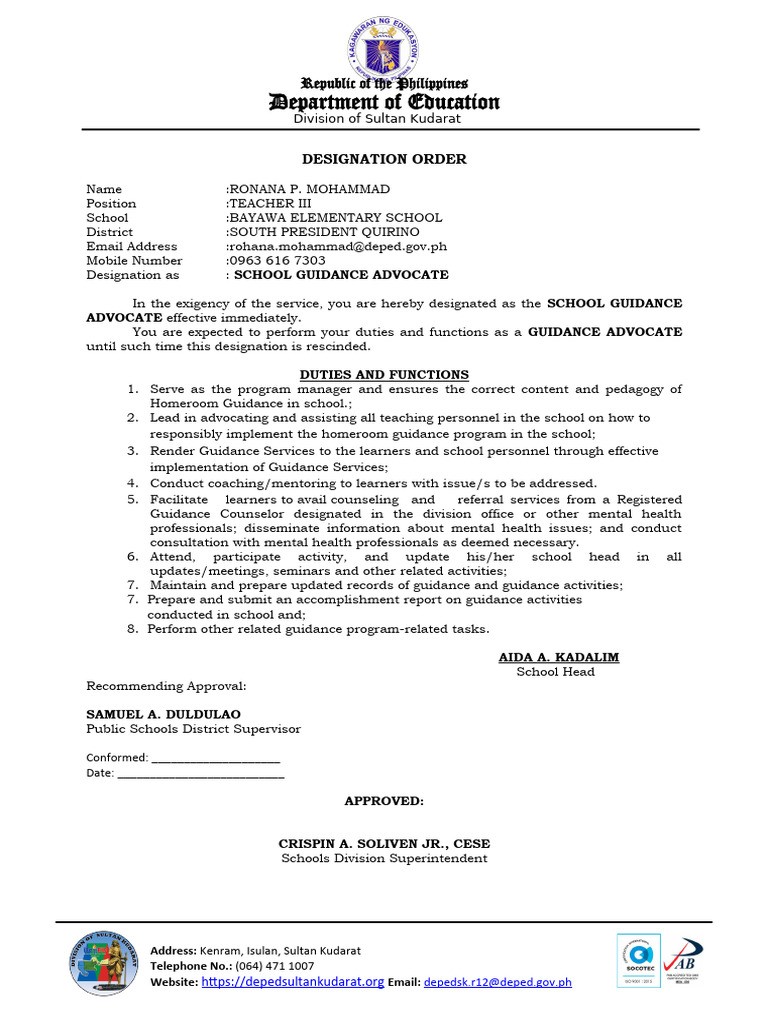 Designation Order Maam Rohana | PDF