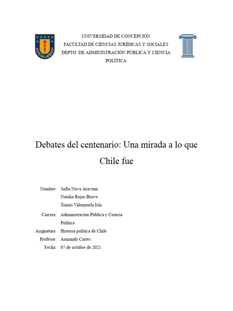 Debates Del Centenario. Una Mirada A Lo Que Chile Fue - Sofía Nova ...