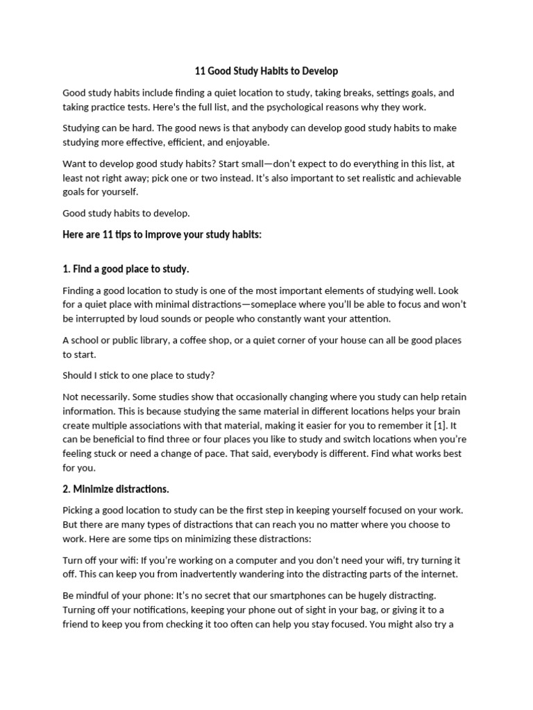 11 Good Study Habits To Develop | PDF