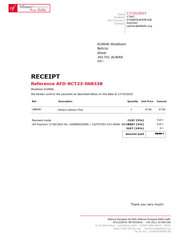Receipt: Reference AFD-RCT23-008338 | PDF