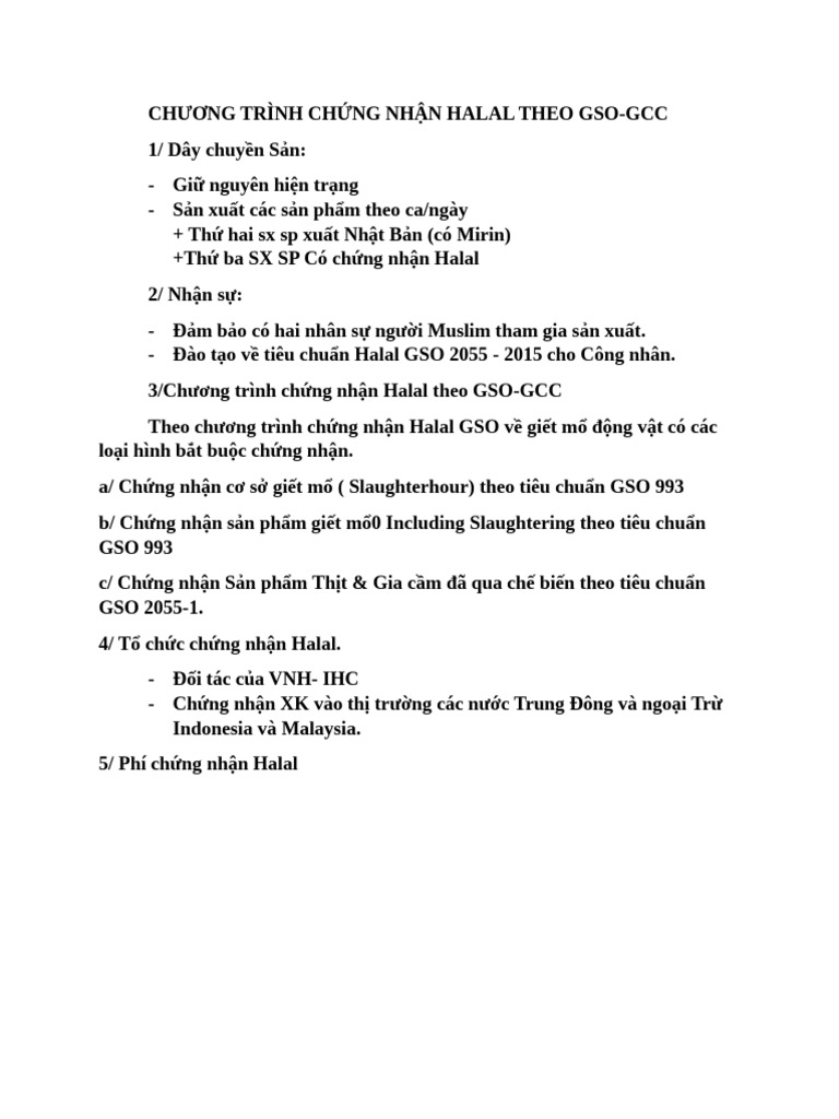 Chương Trình Chứng Nhận Halal Theo Gso | PDF