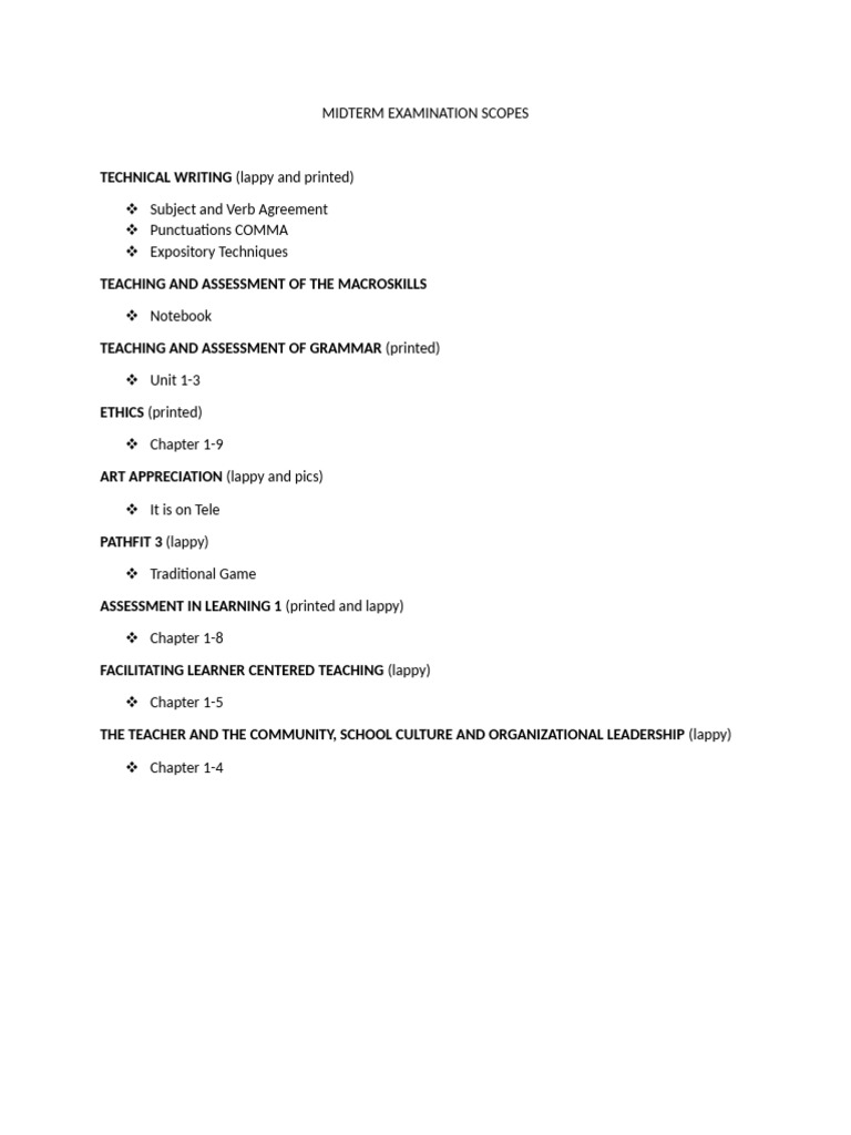 Midterm Exam Scope | PDF