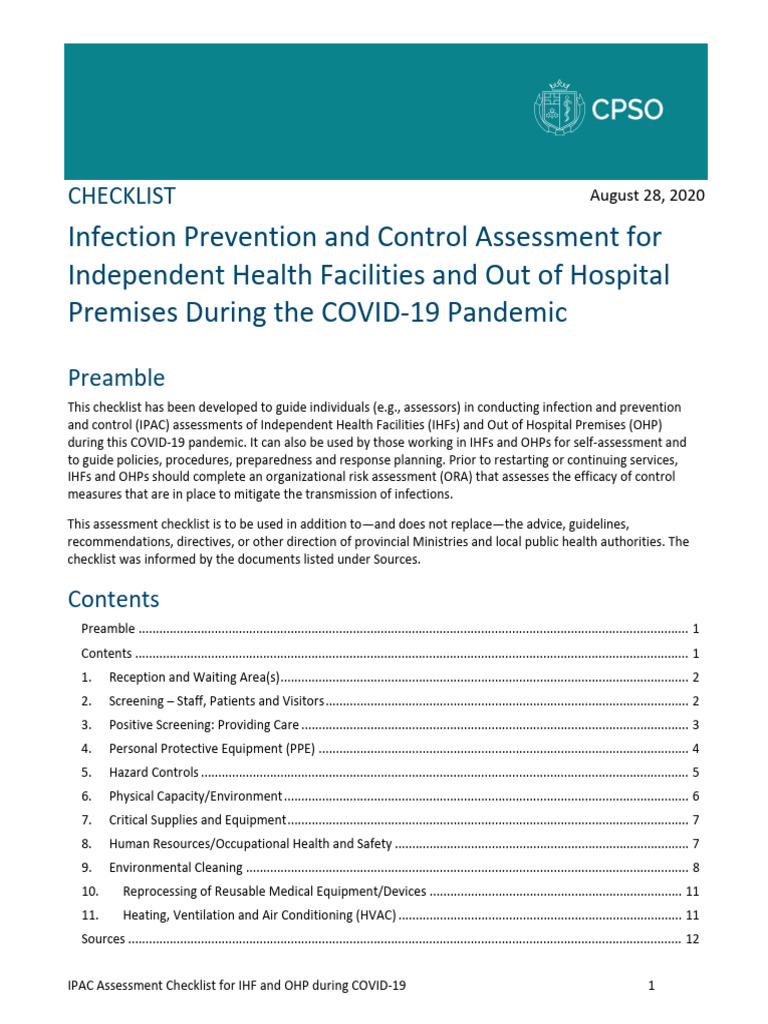Ipac-Checklist-Covid-19-Assessment | PDF