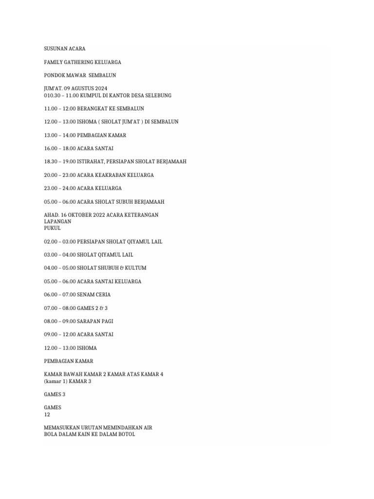 Susunan Acara Sembalun | PDF