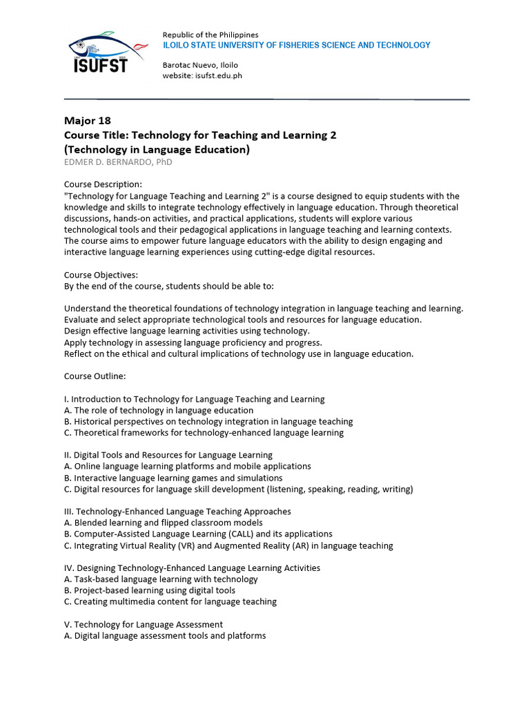 Major 18 Technology in Language Education Course Outline | PDF