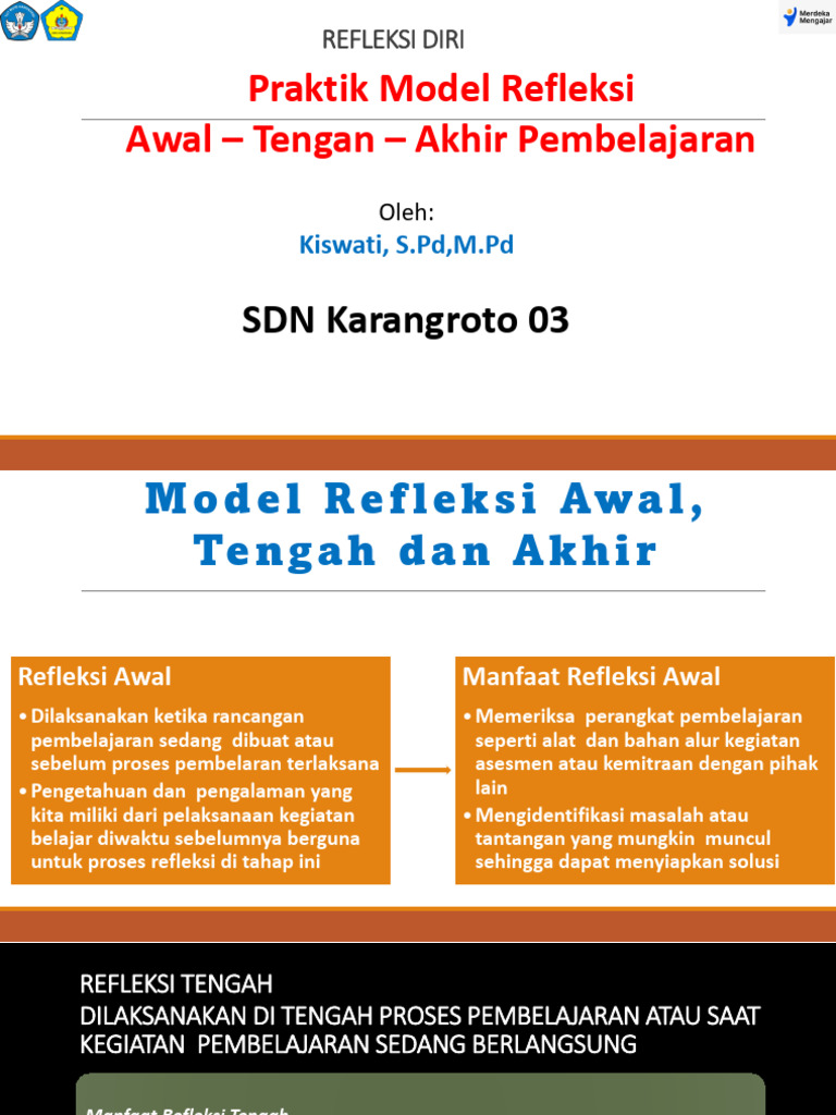 Refleksi Diri (Praktik Model Refleksi Awal-Tengah-Akhir Pembelajaran) - Kiswati | PDF