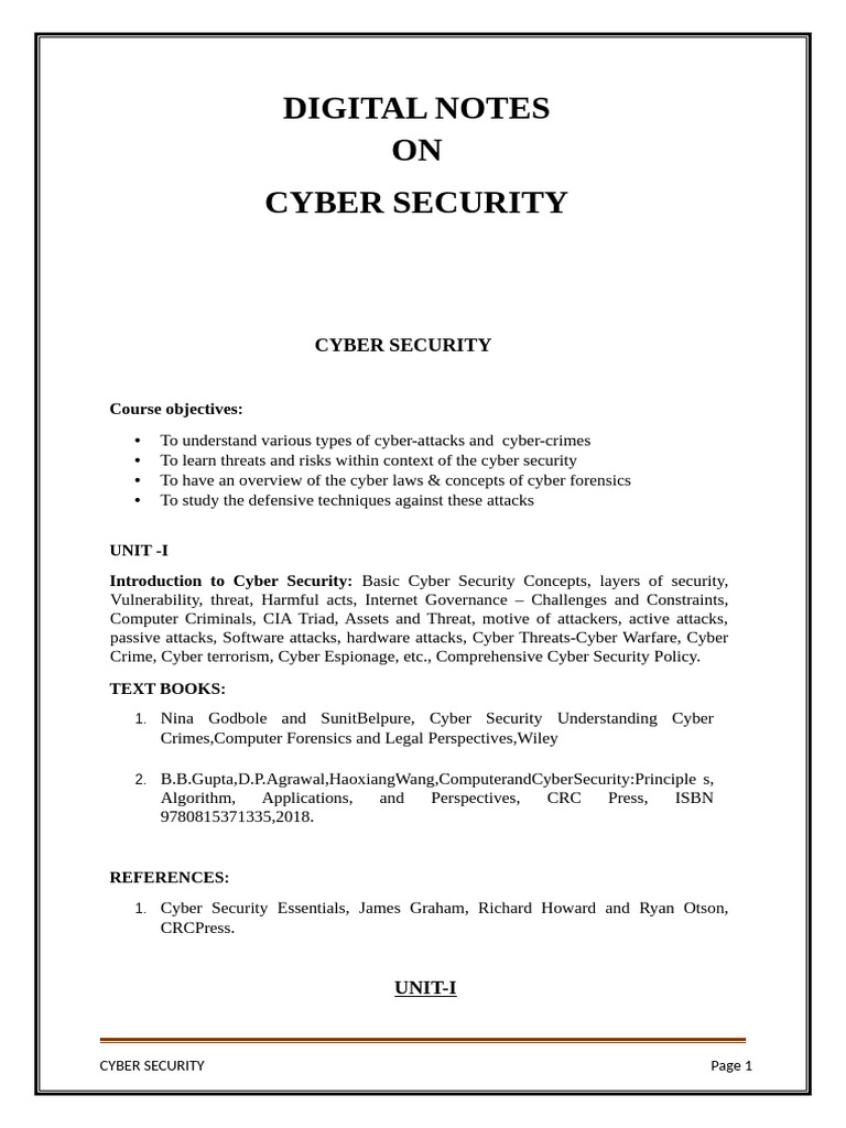 Unit 1 Cyber Security Pdf Business Technology And Engineering