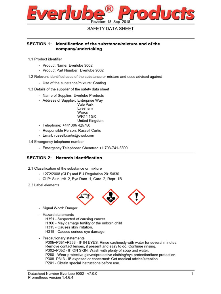 SECTION 1: Identification of The Substance/mixture and of The Company ...