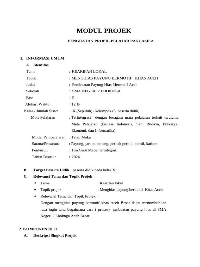 MODUL PROJEK L X KEARIFAN LOKAL EDIT 2024 | PDF