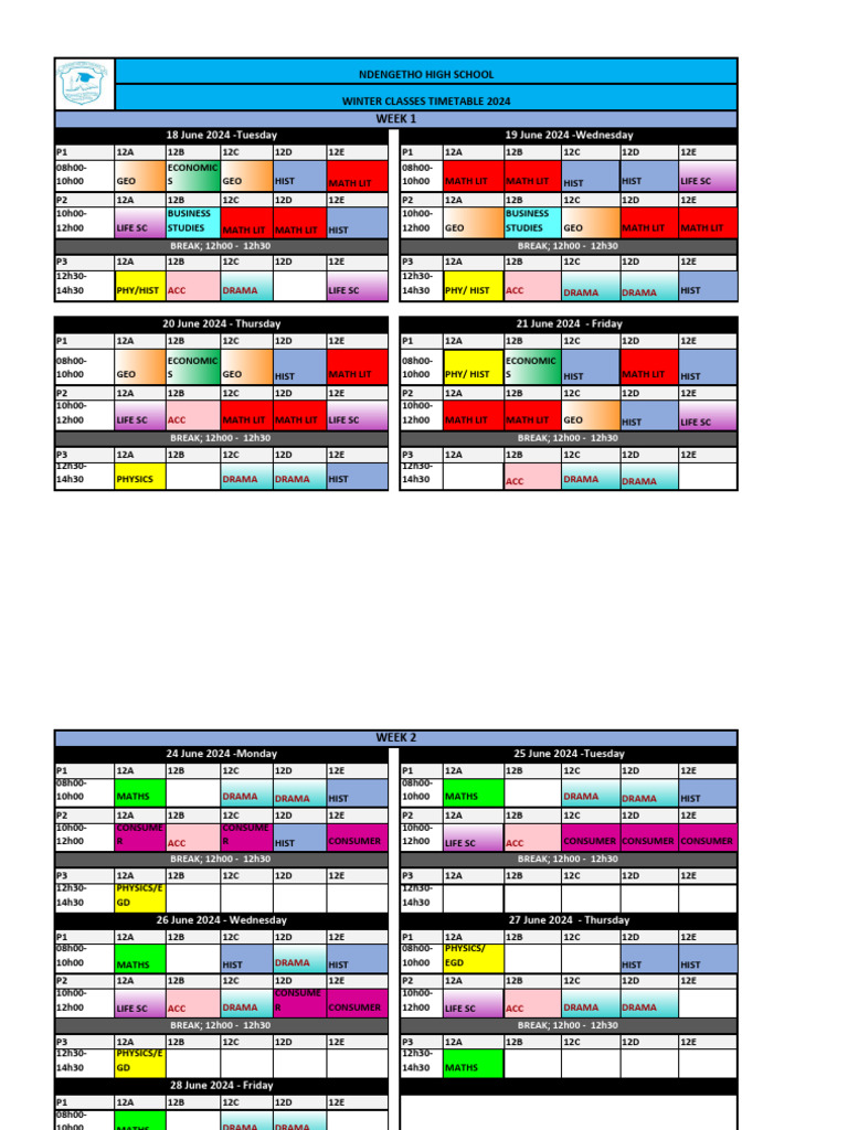 Winter Classes Timetable Updated 2-1 | PDF